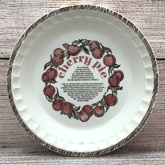 Kitchen | Vintage Cherry Pie Recipe Ceramic Stoneware Pie Plate Dish ...